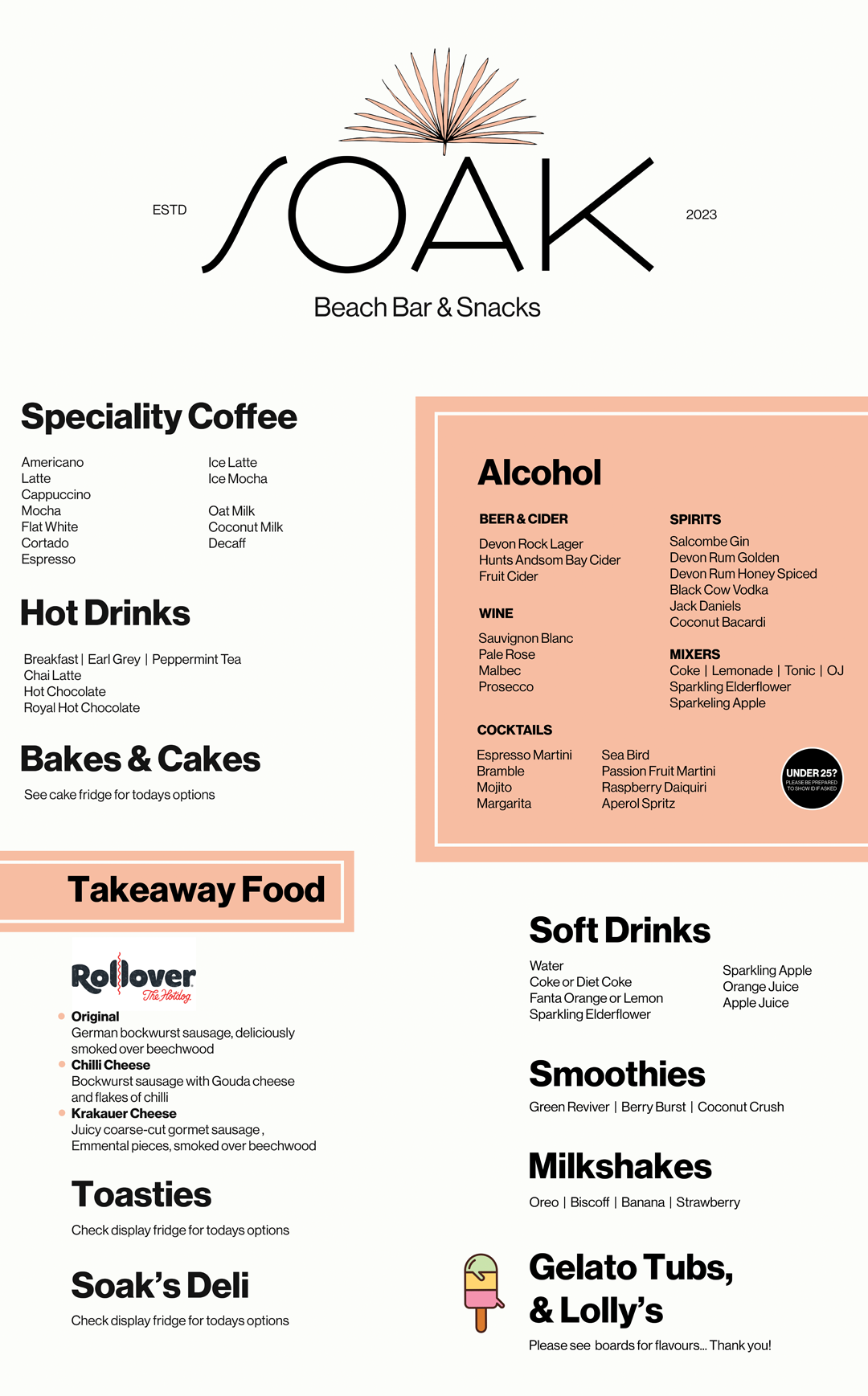 Beach Bar Menu - Soak Lifestyle Torquay